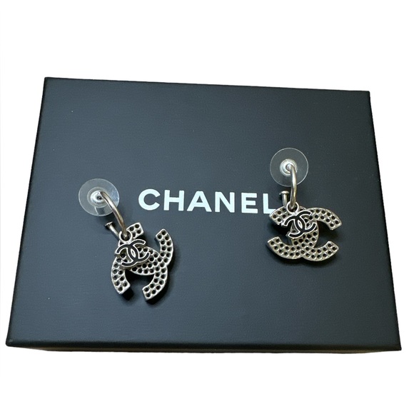 CHANEL | Jewelry | Chanel Pierced Earrings Silver Double Cc Authentic ...